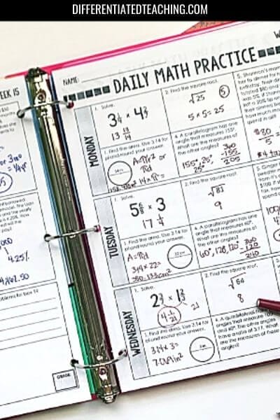 A peek inside the 7th Grade Math Spiral Review